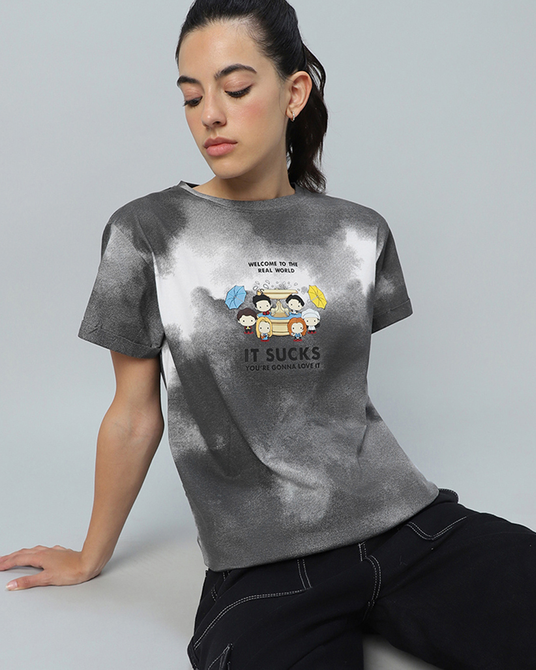 Buy Women's White & Grey Friends Gang Logo Graphic Printed Boyfriend T ...