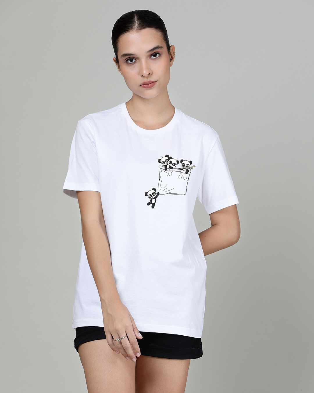 Buy Women's White Hanging Panda Graphic Printed T-shirt Online at Bewakoof