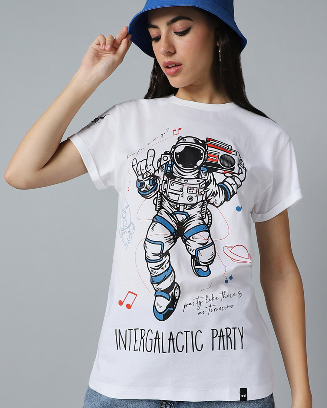 Buy Women's White Intergalactic Party Graphic Printed Boyfriend T-shirt ...