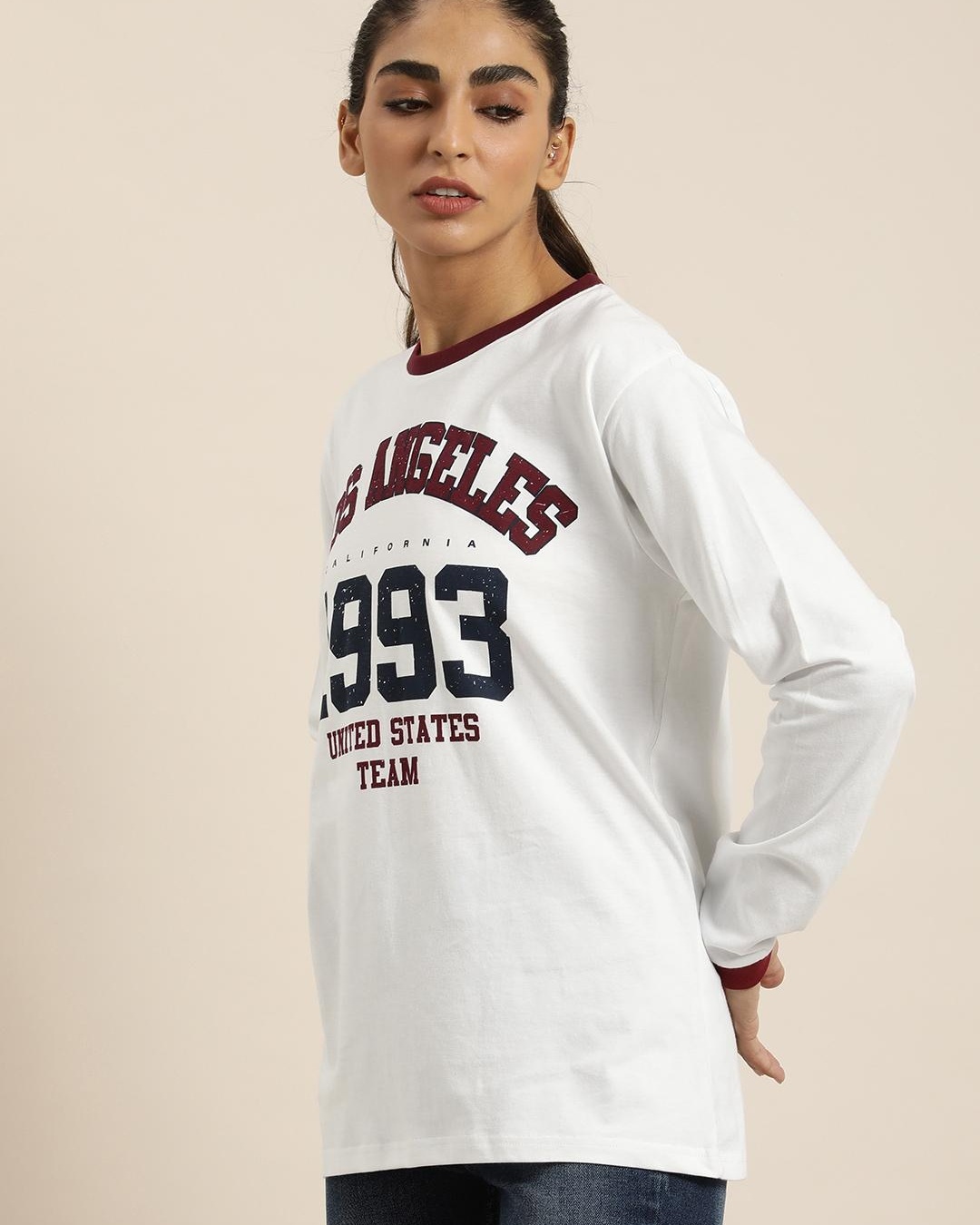 Buy Women's White Los Angeles Typography Oversized T-shirt Online at Bewakoof