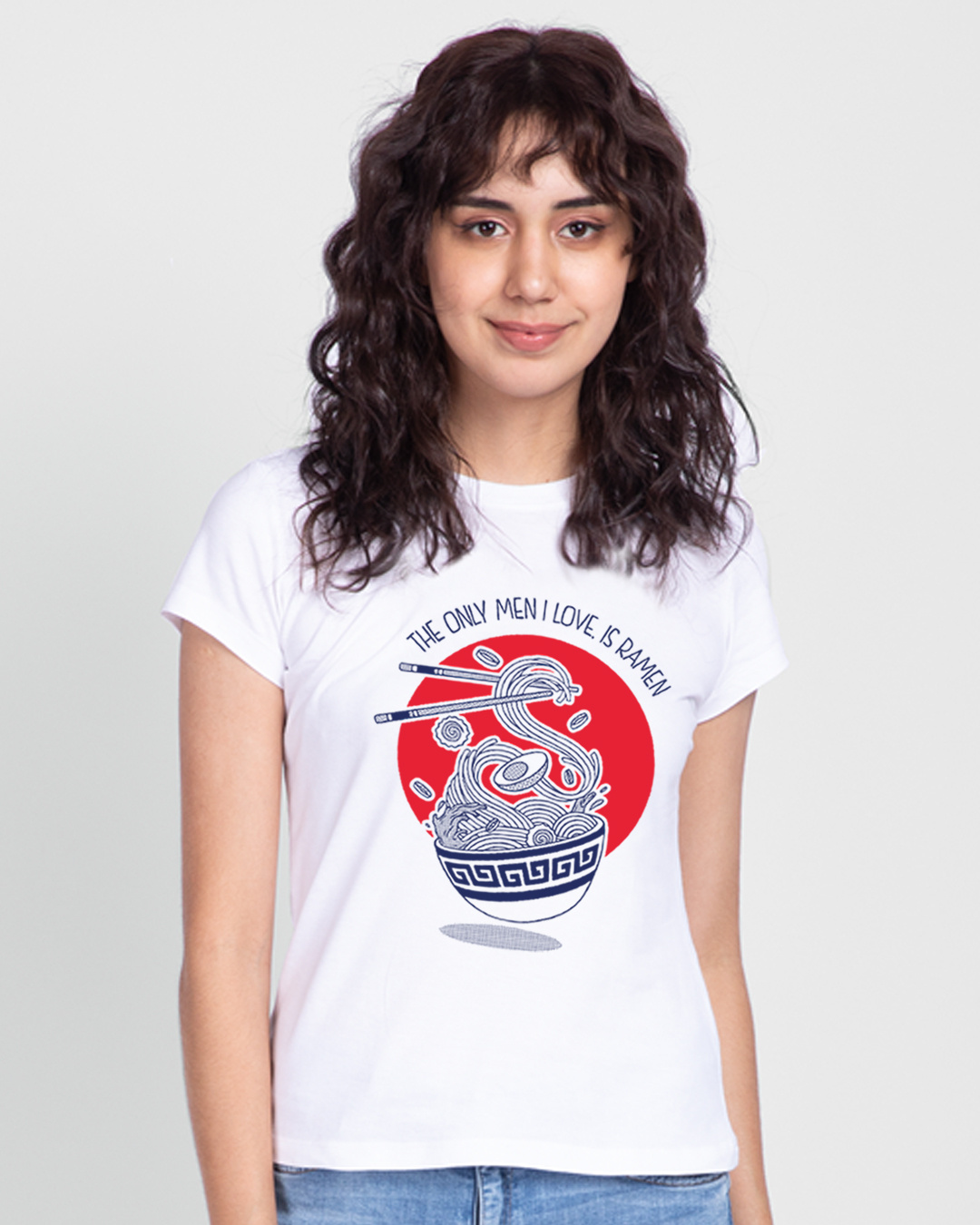 Buy Women's White Love Ramen Slim Fit T-shirt Online at Bewakoof