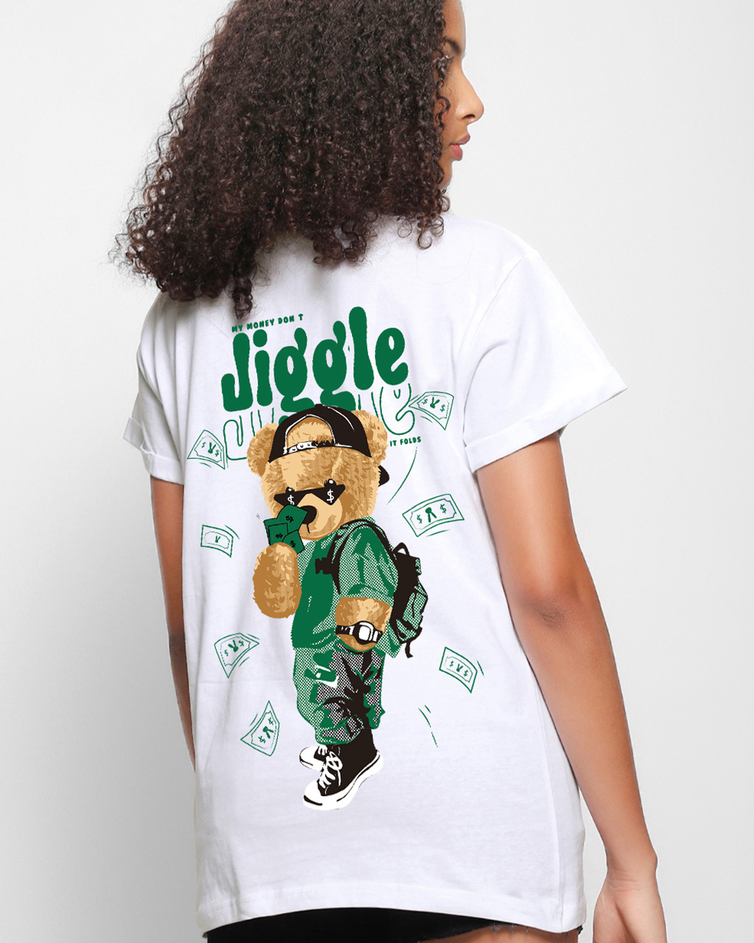 Buy Women's White Money Don't Jiggle Graphic Printed Boyfriend T-shirt ...