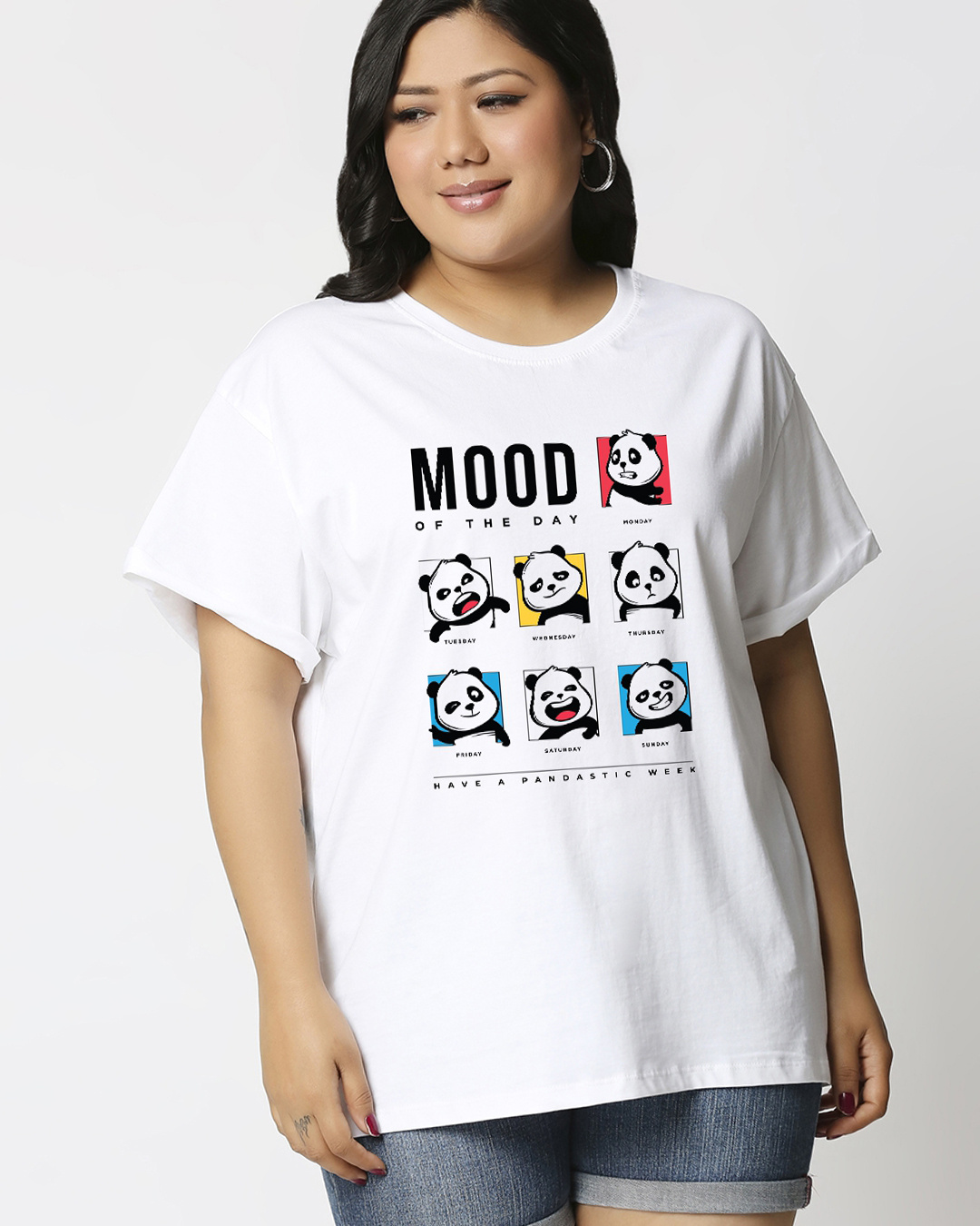 Buy Women's White Mood of the Day Panda Graphic Printed Plus Size ...