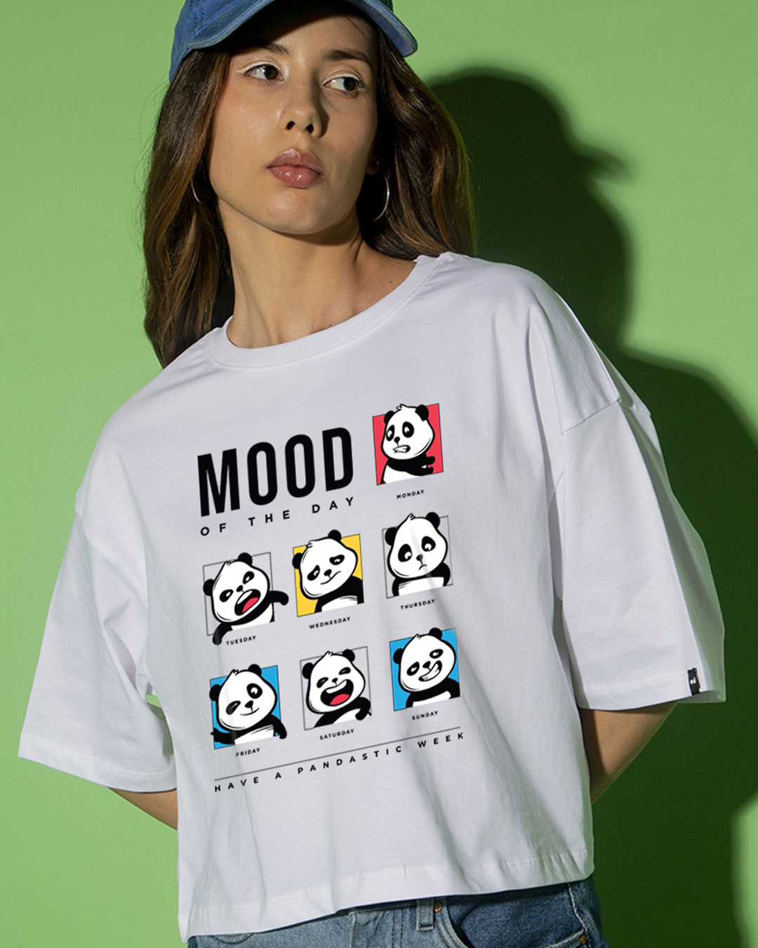 Buy Women's White MOTD Panda Graphic Printed Oversized Short Top Online ...