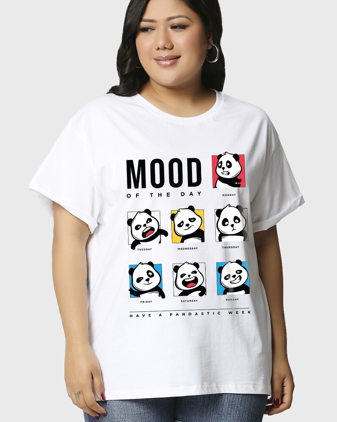Buy Women's White Motd Panda Graphic Printed Plus Size Boyfriend T ...