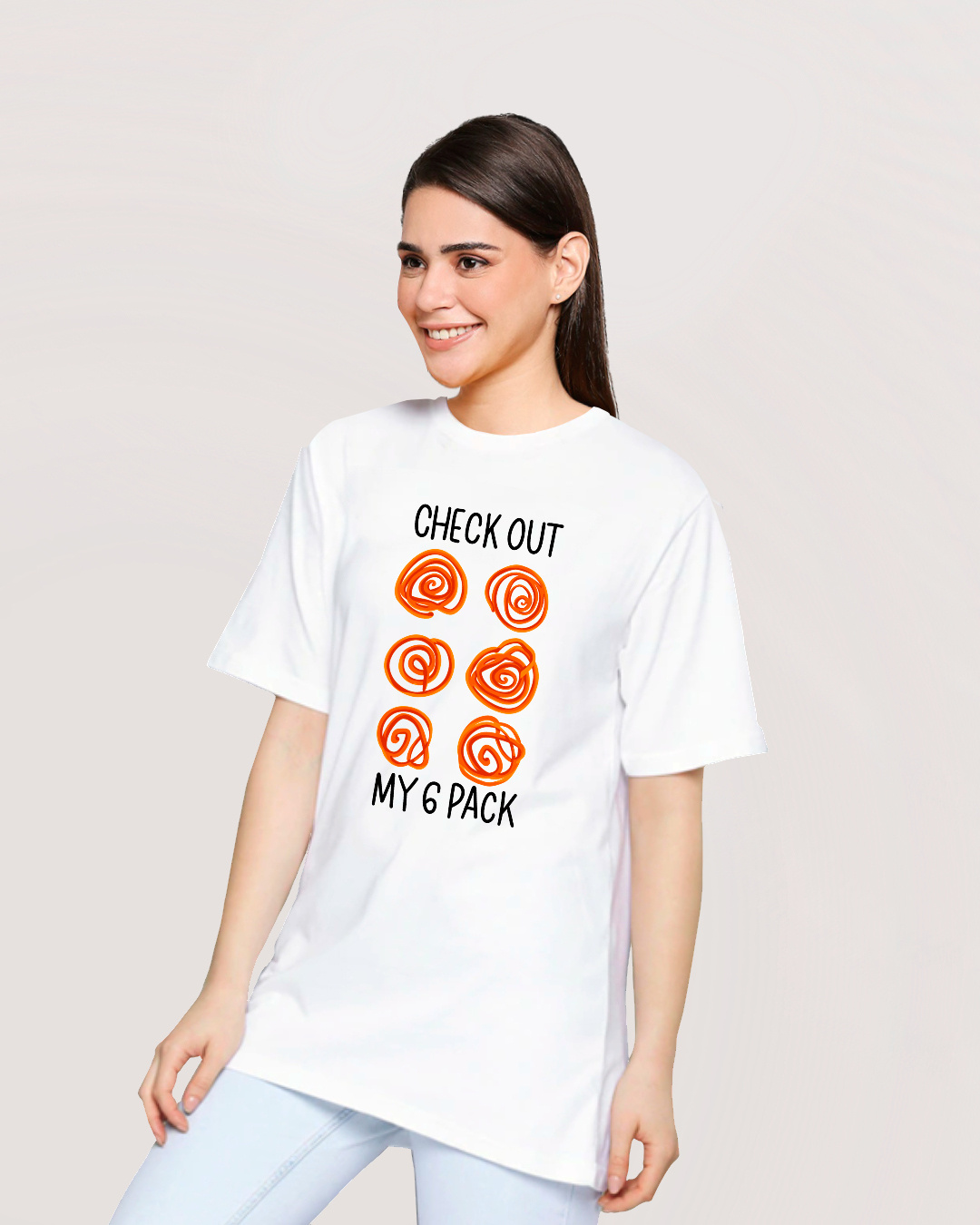 Buy Women's White My Six Pack Printed Oversized T-shirt Online at Bewakoof
