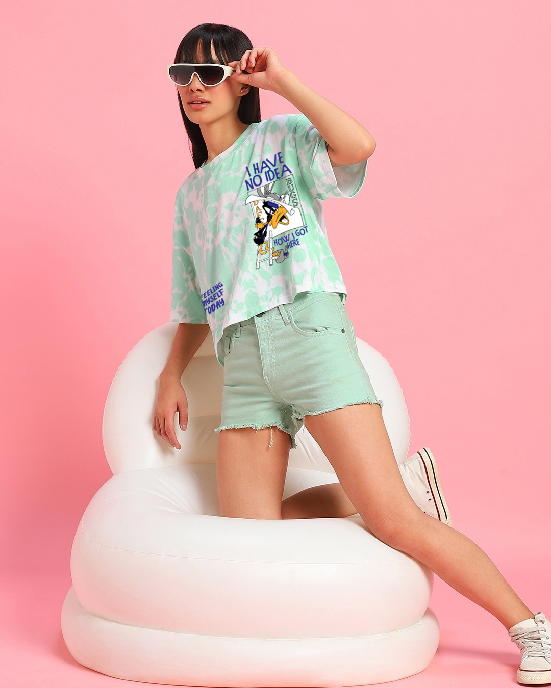 Buy Women's White No Idea Graphic Printed Relaxed Fit Short Top Online ...