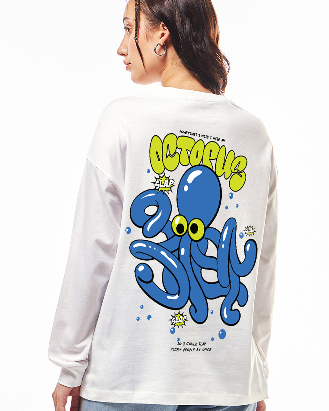 Buy Women's White Octopus Slap Graphic Printed Oversized T-shirt Online ...