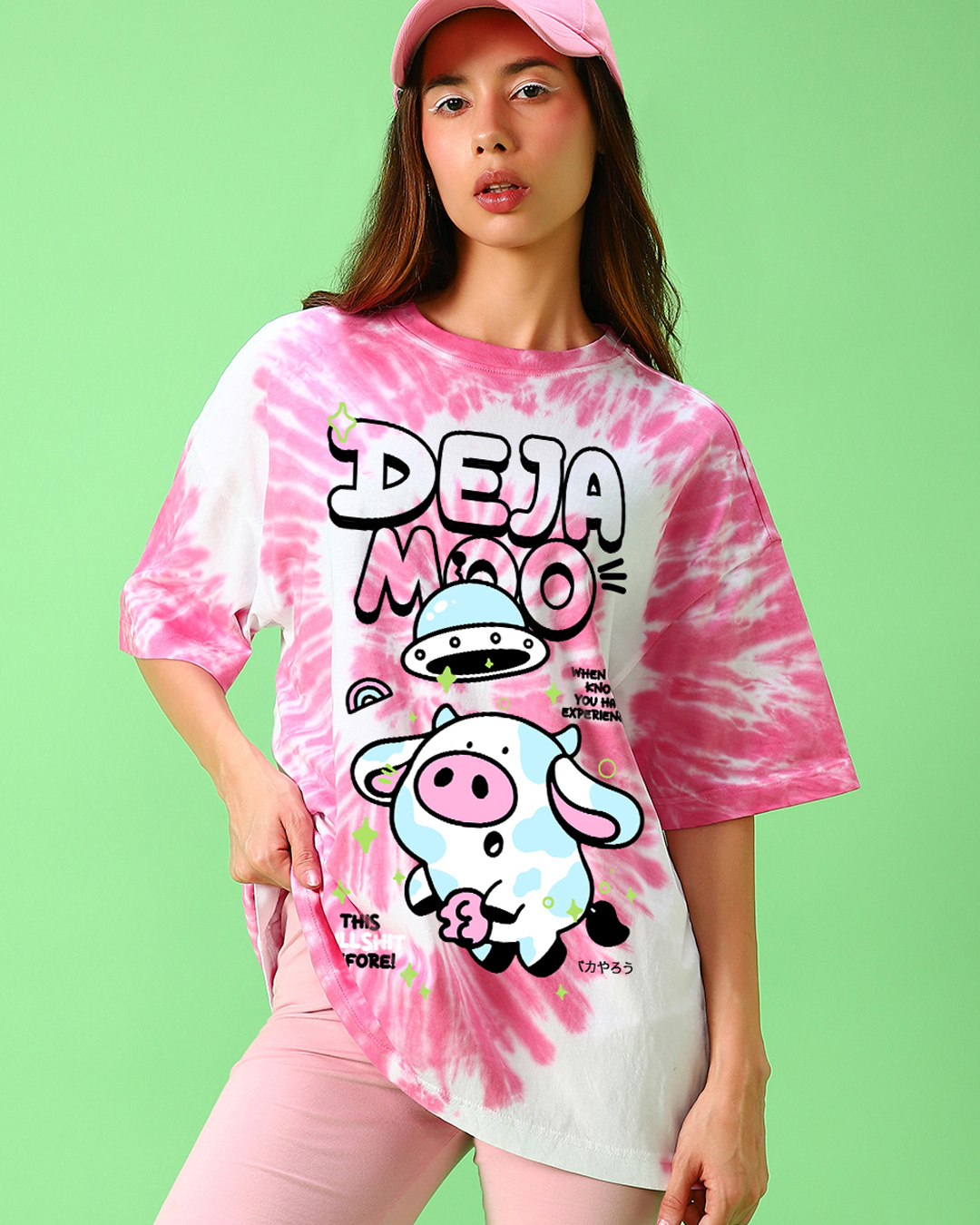 Buy Women's White & Pink Deja Moo Tie & Dye Oversized T-shirt Online at ...