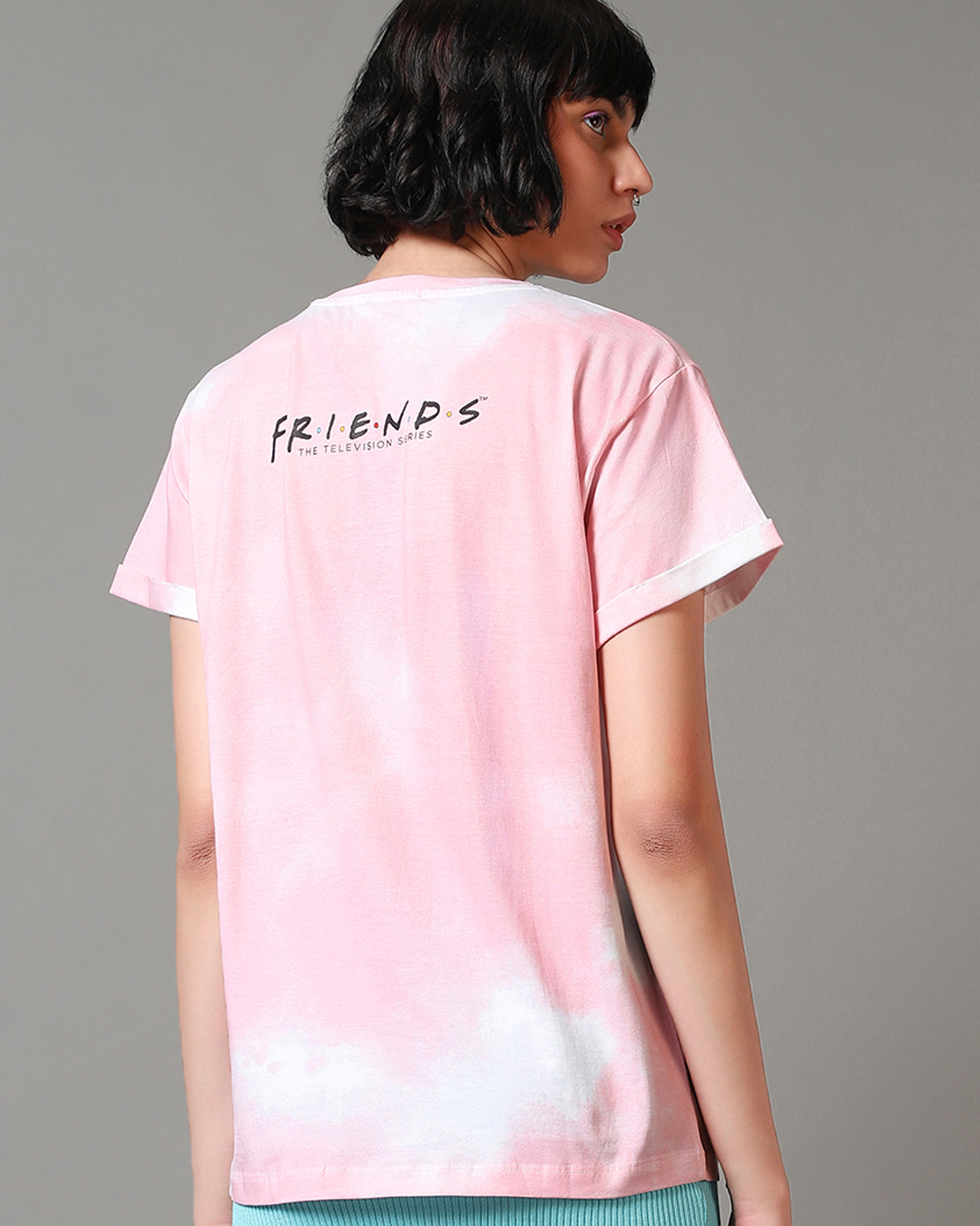 Buy Women's White & Pink Friends Gang Logo Graphic Printed Boyfriend T ...