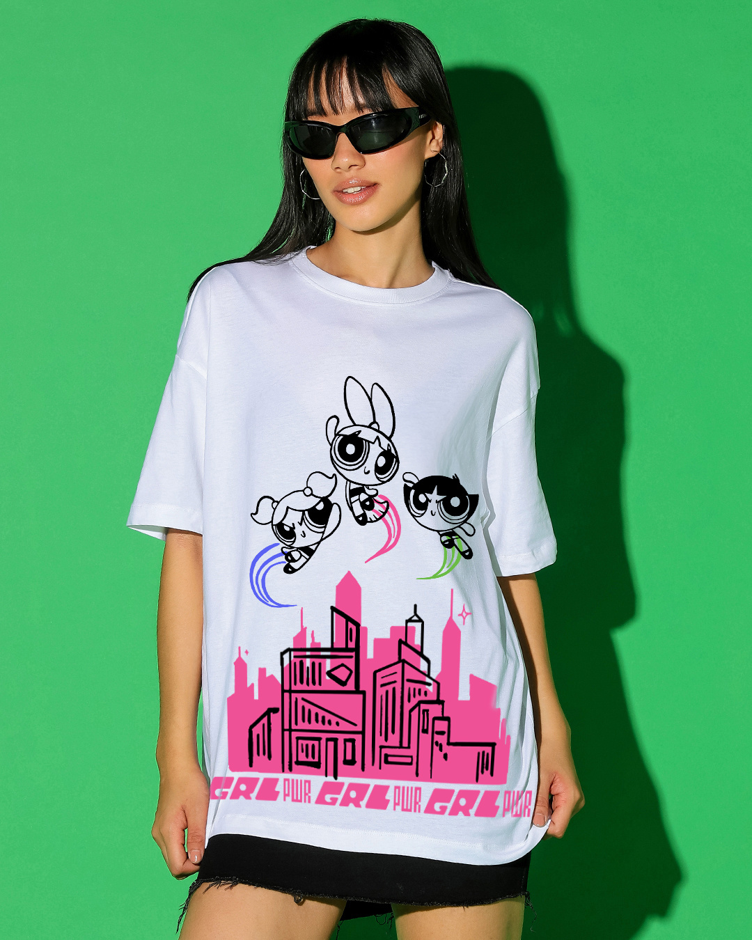 Buy Women's White Power Puff Girls Graphic Printed Oversized T-shirt ...