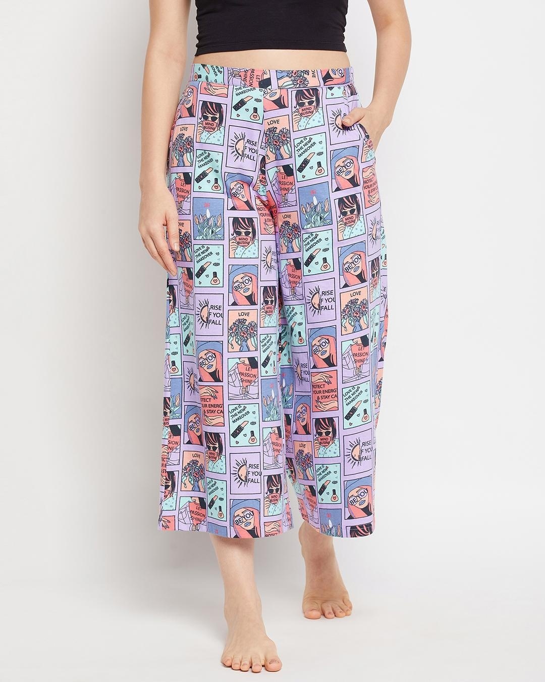 Buy Women's Blue Graphic Printed Capri for Women White Online at Bewakoof