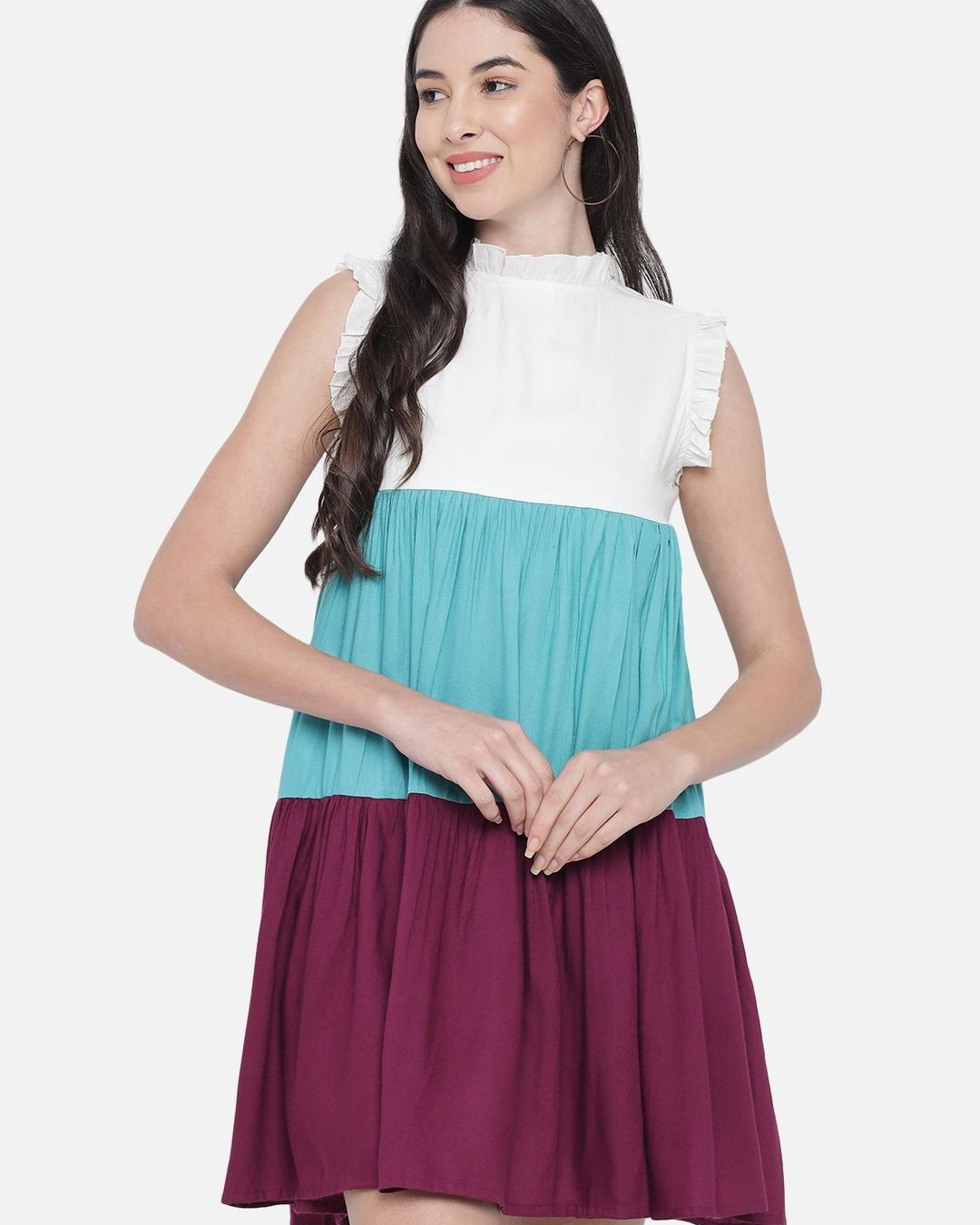 Buy Women's White & Purple Color Block Dress Online at Bewakoof