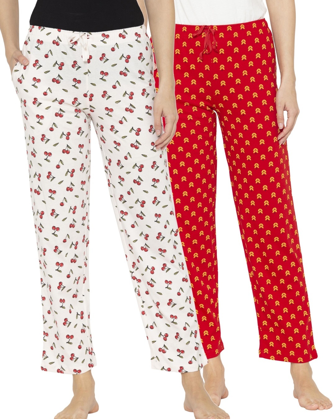 Buy Pack of 2 Women's White & Red All Over Printed Pyjamas Online in ...