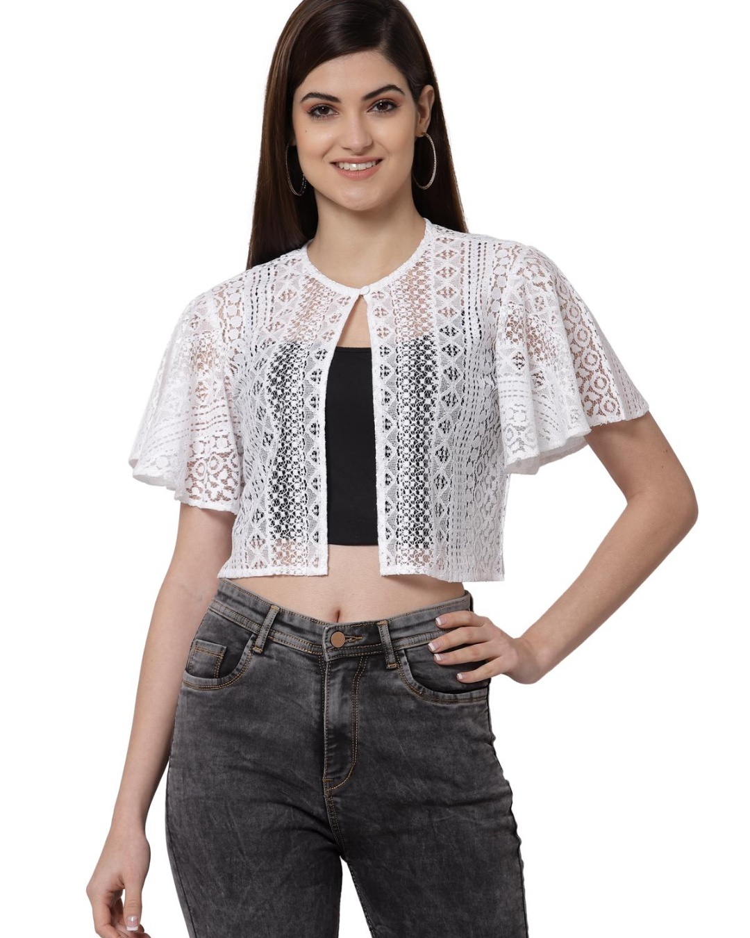 Buy Women's White Self Design Crop Shrug for Women Online at Bewakoof
