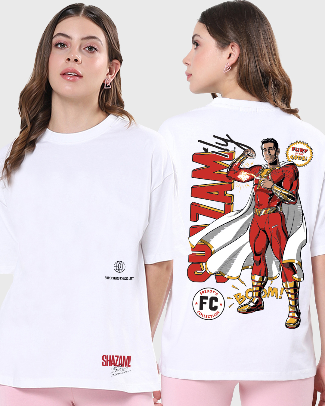 Buy Women's White Shazam Power Graphic Printed Oversized T-shirt Online at Bewakoof