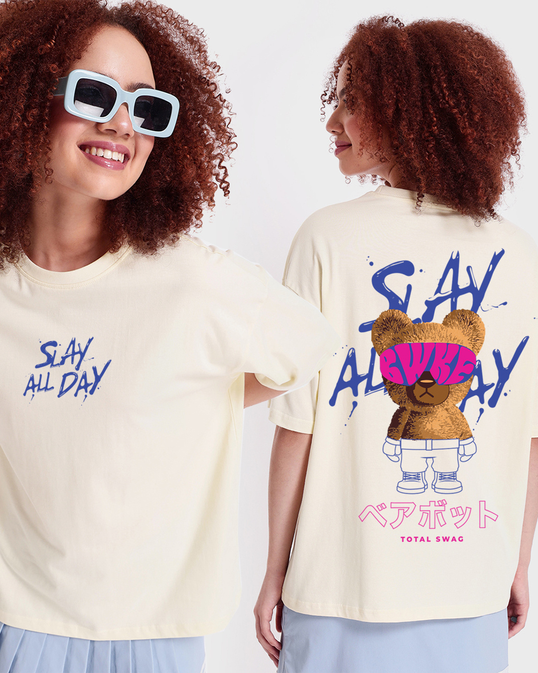 Buy Women's White Slay All Day Graphic Printed Oversized T-shirt Online ...