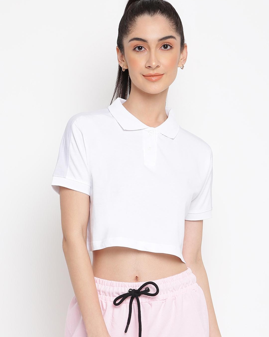 Buy Women's White Crop Polo T-shirt Online at Bewakoof