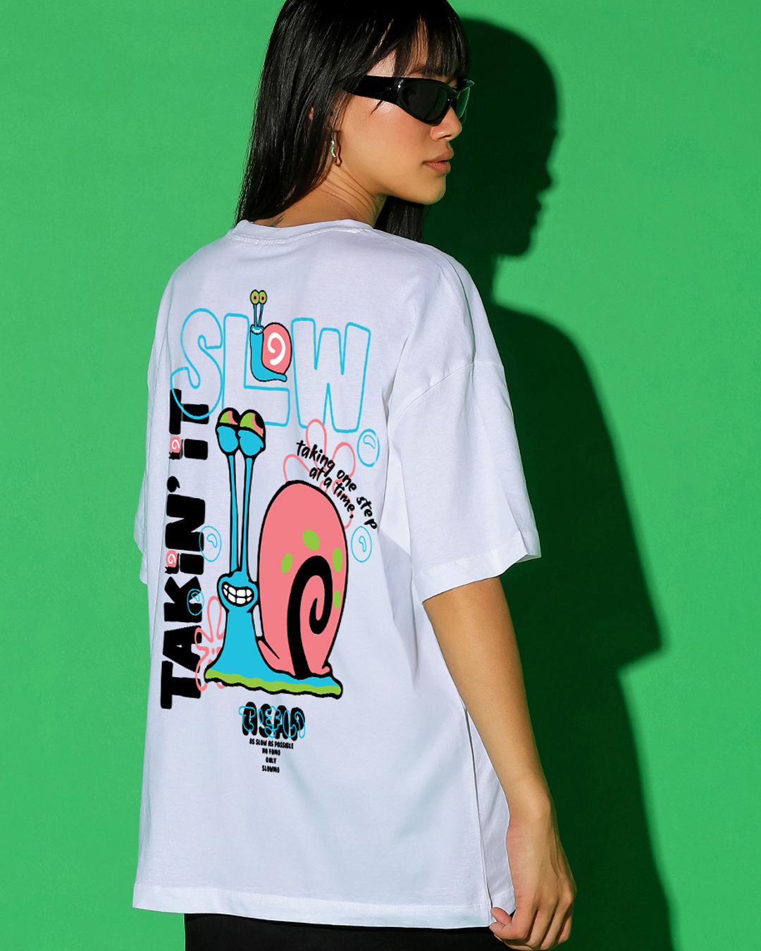 Buy Women's White Taking it Slow Graphic Printed Oversized T-shirt Online at Bewakoof