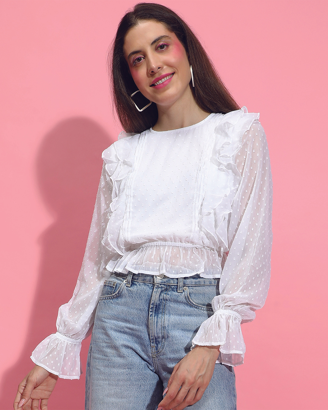 Buy Women's White Textured Top Online at Bewakoof
