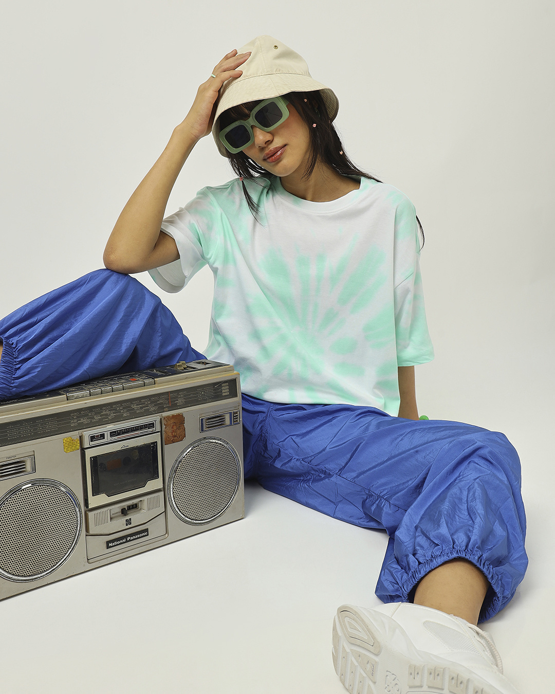 Buy Womens White And Green Tie And Dye Oversized T Shirt Online At Bewakoof