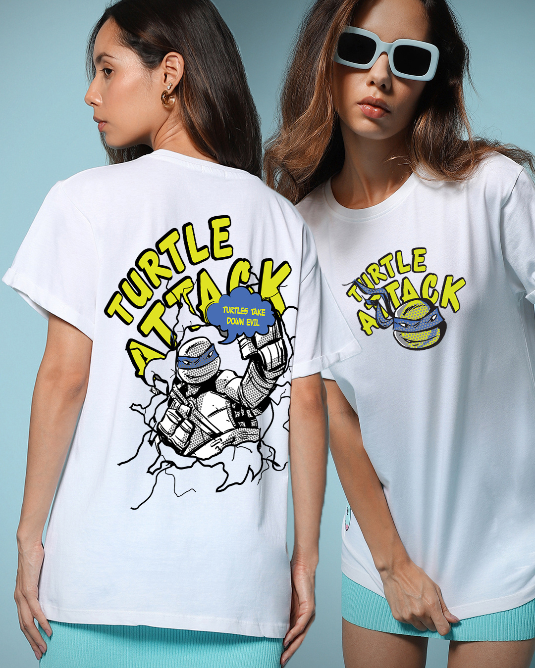 Buy Women's White Turtle Attack Graphic Printed Boyfriend T-shirt Online at Bewakoof