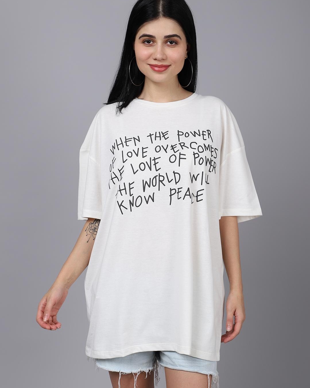 Buy Women's White Typography Oversized T-shirt Online at Bewakoof