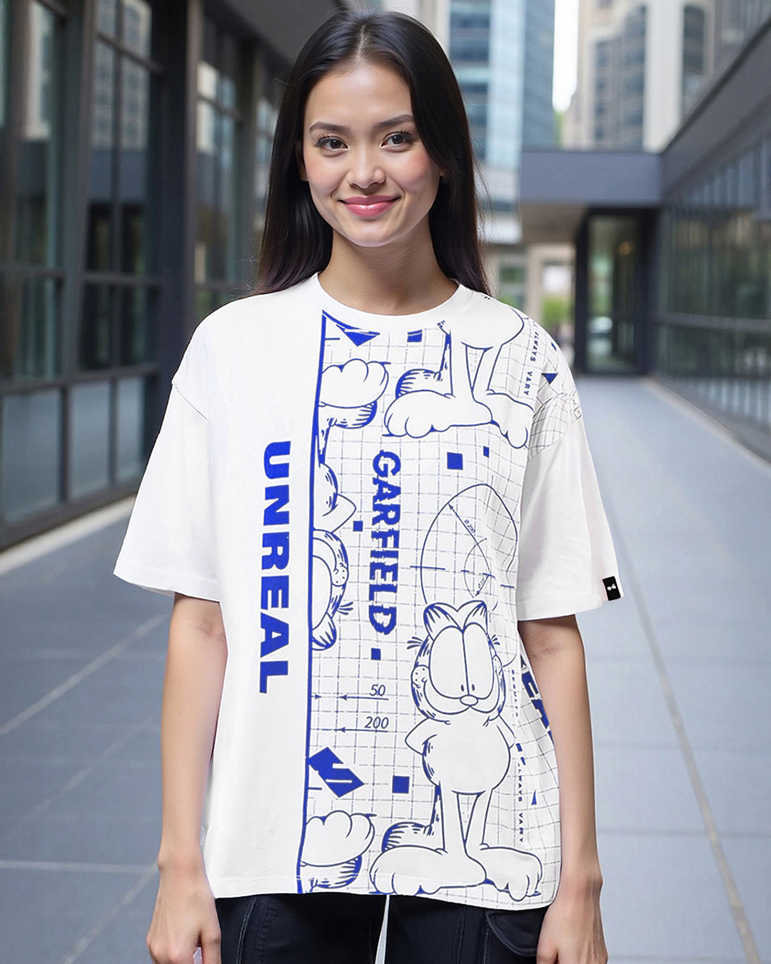 Buy Women's White Unreal Garfield Graphic Printed Oversized T-shirt Online at Bewakoof