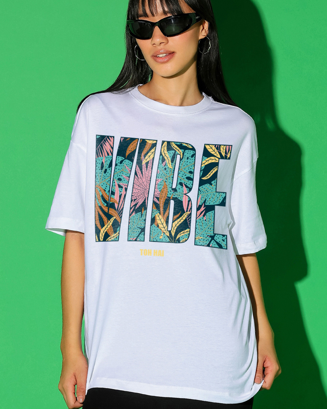 Buy Women's White Vibe Hai Graphic Printed Oversized T-shirt Online at ...