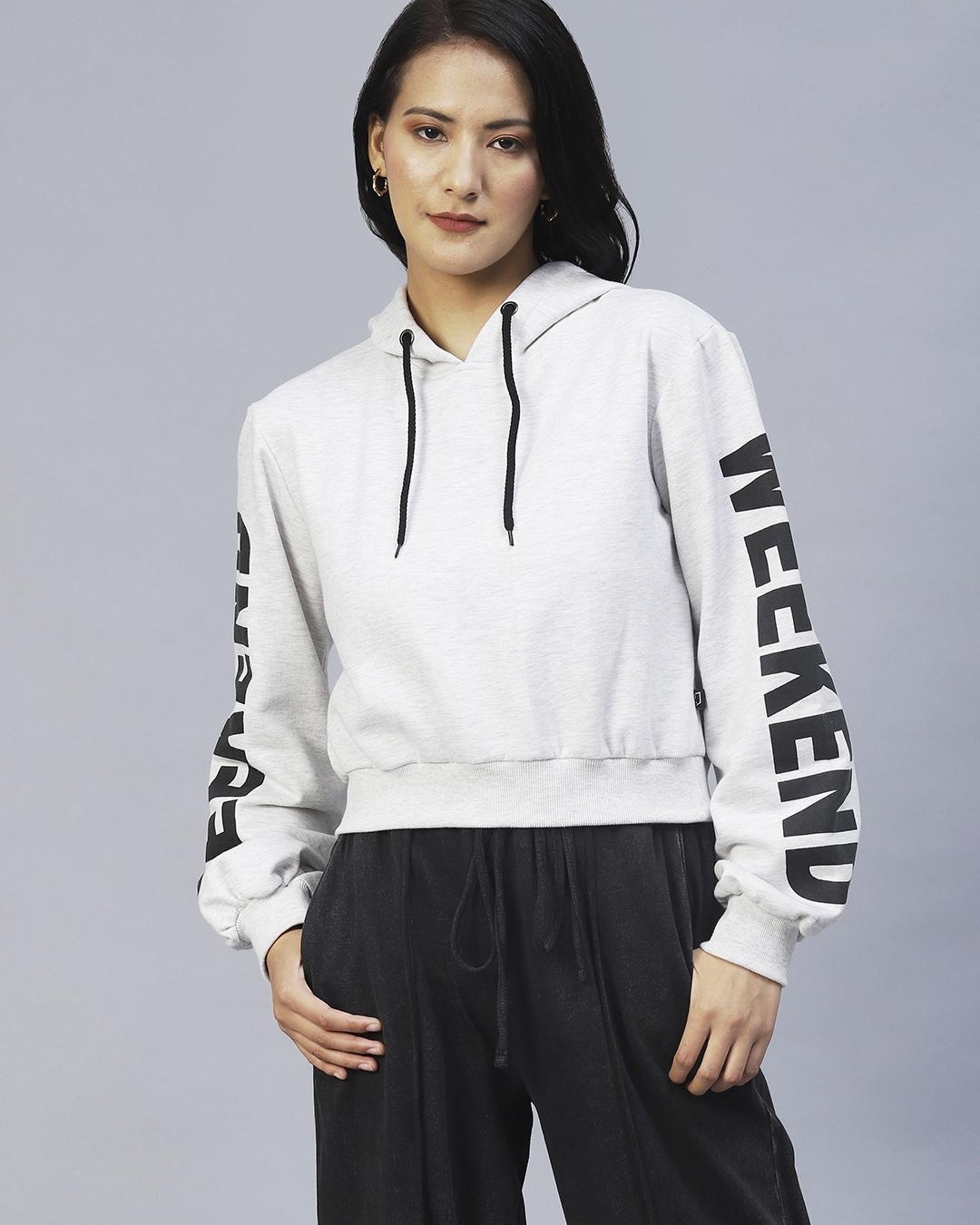 Buy Women's White Weekend Typography Hooded Sweatshirt Online at Bewakoof