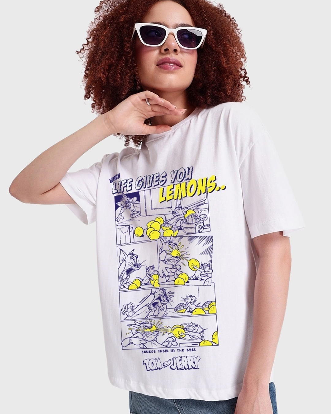 Buy Women's White When Life Gives Lemons Graphic Printed Oversized T ...