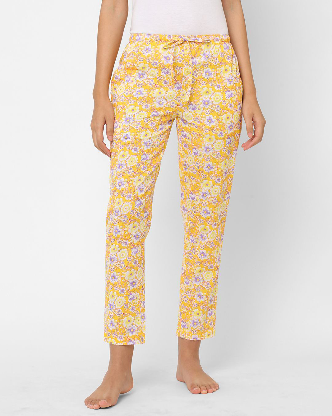 Buy Women's Yellow All Over Floral Printed Cotton Lounge Pants Online ...