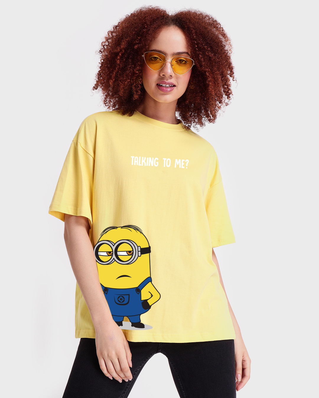 Buy Women's Yellow Attitude Minion Graphic Printed Oversized T-shirt ...