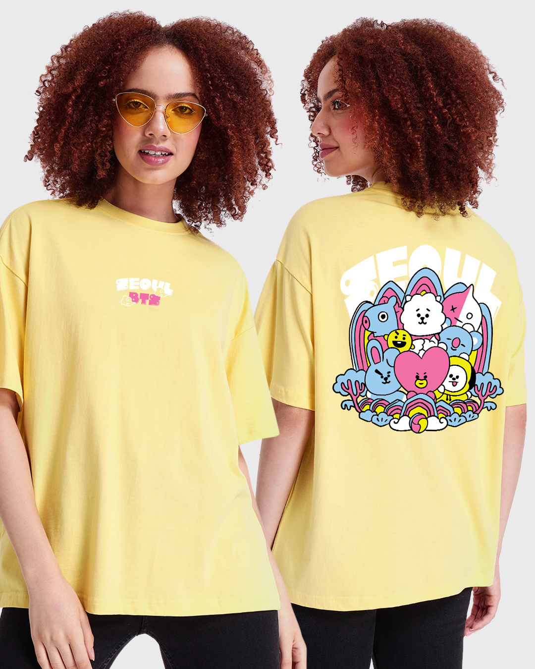 Buy Women's Yellow BTS Seoul Army Graphic Printed Oversized T-shirt ...
