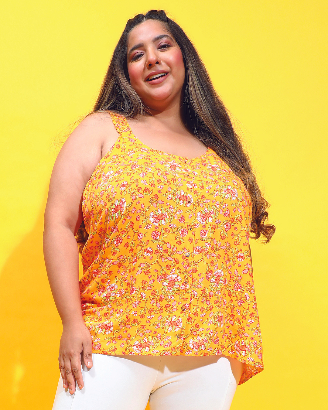 Buy Women's Yellow Floral Printed Plus Size Top Online at Bewakoof