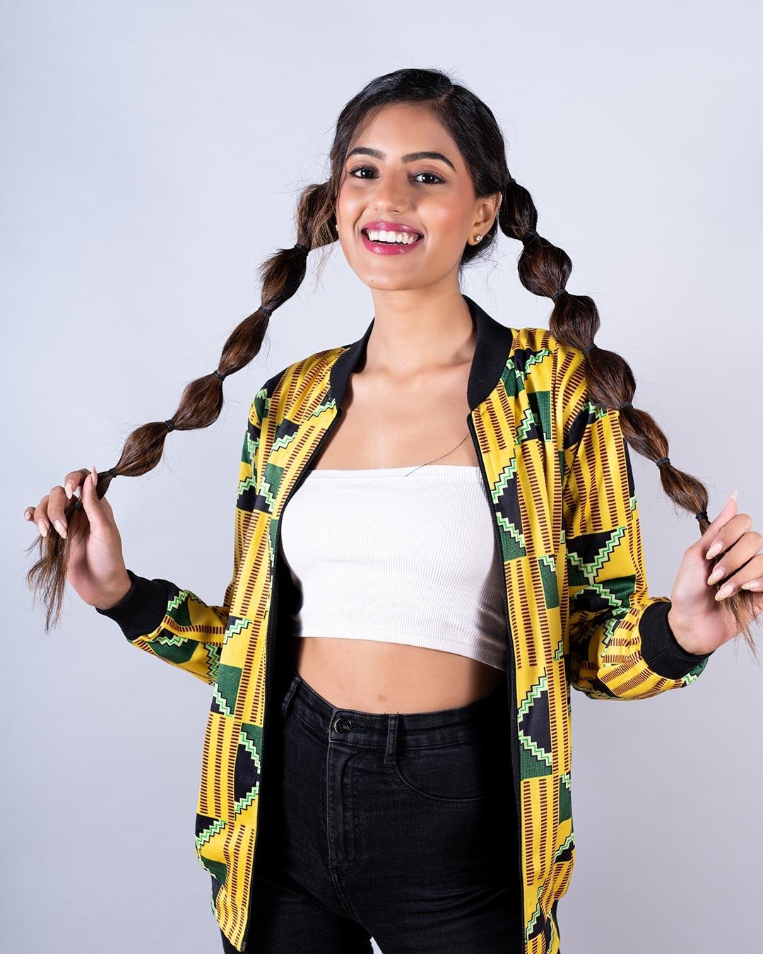 Buy Women's Yellow Geometric Printed Velvet Bomber Jacket Online at ...