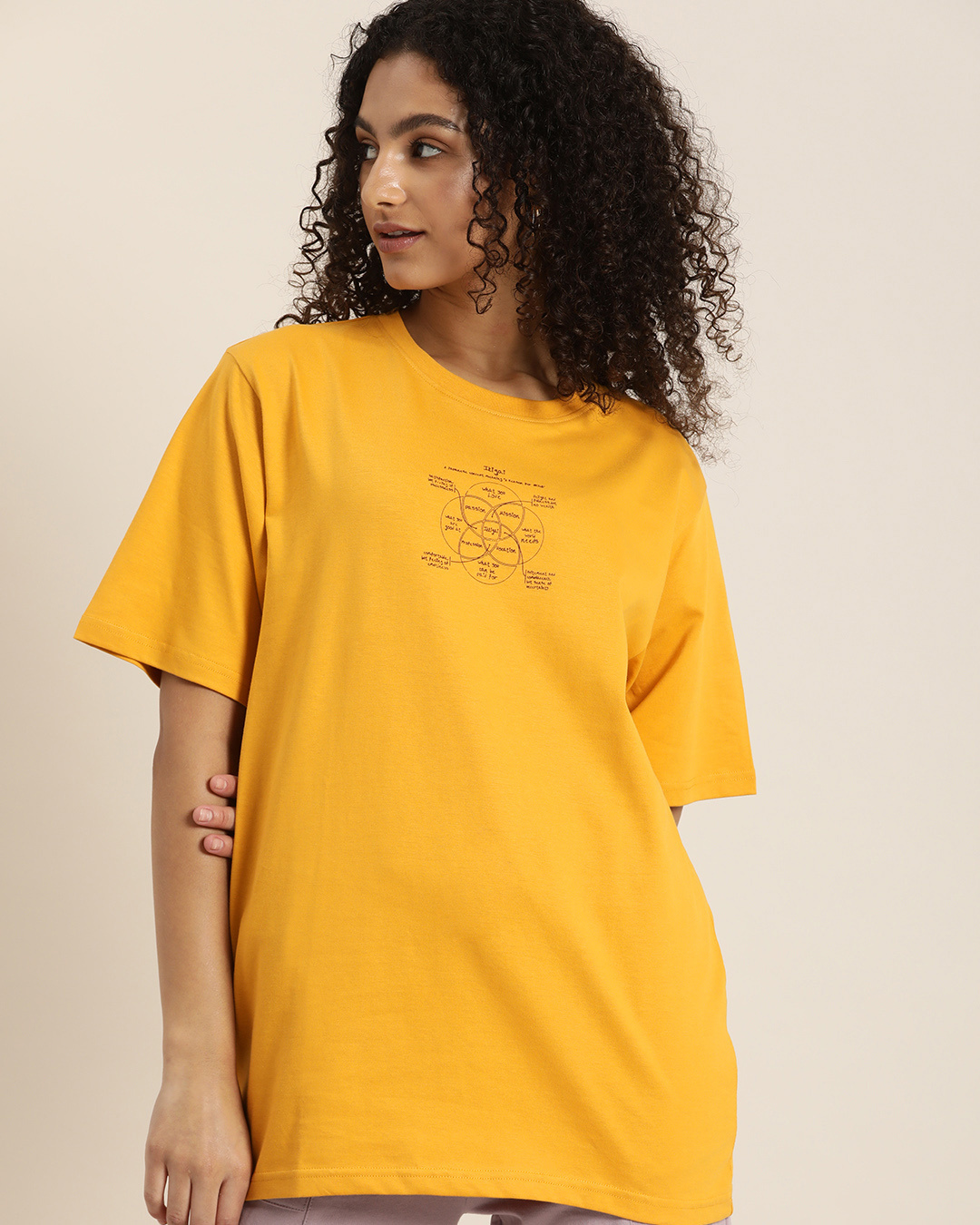 Buy Women's Yellow Graphic Printed Oversized T-shirt Online at Bewakoof