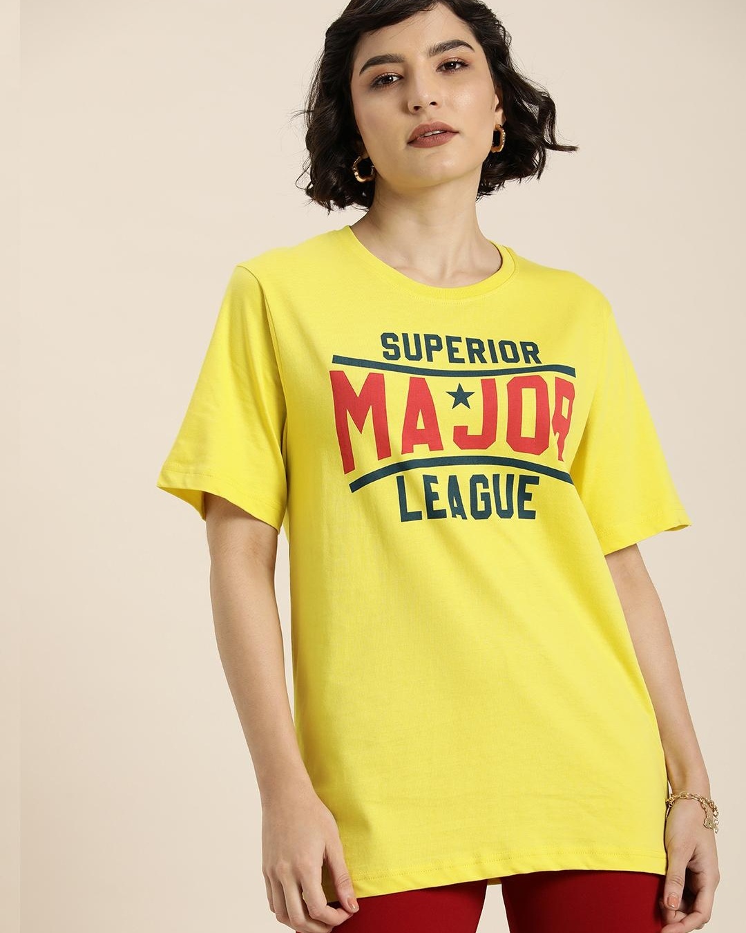 Buy Womens Yellow Major Typography Oversized T Shirt For Women Online