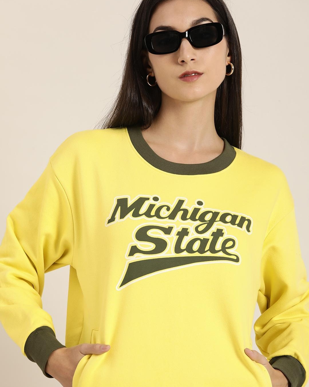 Buy Women's Yellow Michigan State Typography Oversized Sweatshirt ...