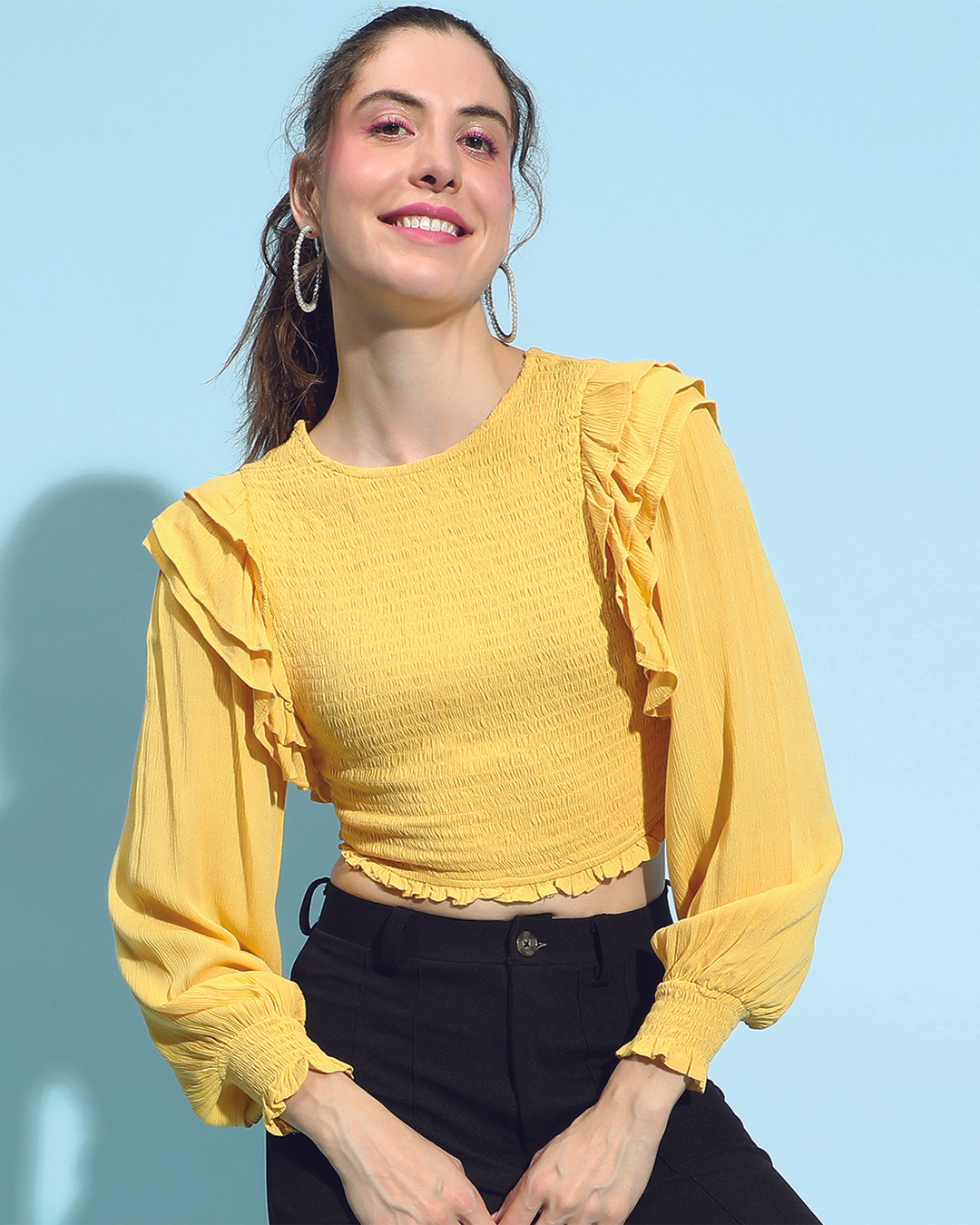 Buy Women's Yellow Ruffled Short Top Online at Bewakoof