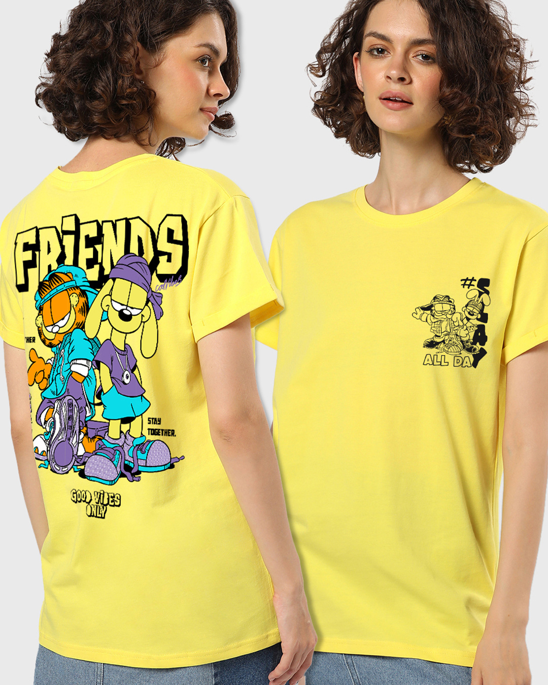 Buy Women's Yellow Slay Together Graphic Printed Boyfriend T-shirt ...