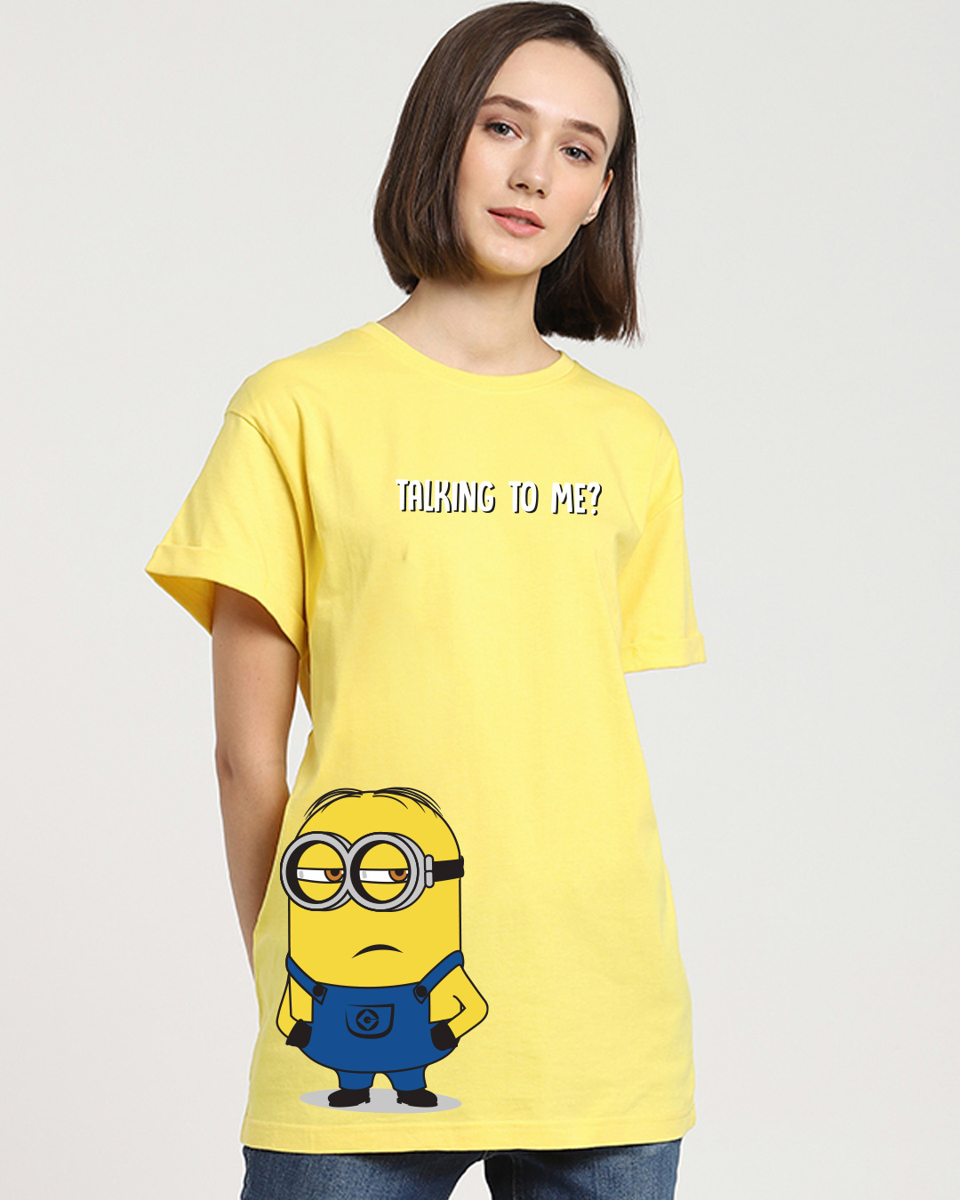 Buy Women's Yellow Talking To Me Minion Boyfriend T-shirt Online at ...