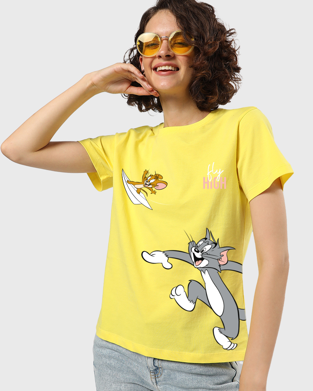 Buy Women's Yellow Tom & Jerry Fly High Graphic Printed T-shirt Online ...