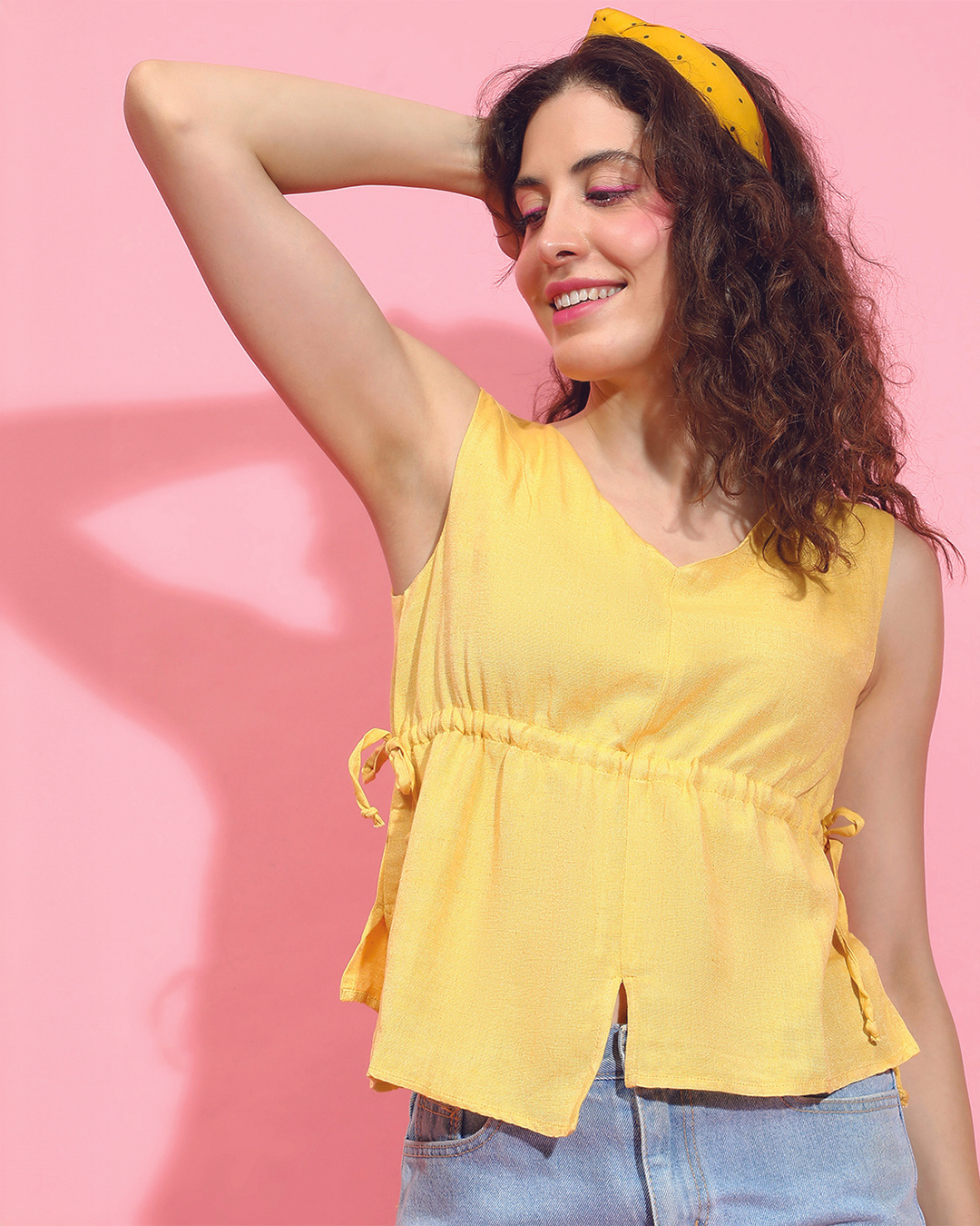 Buy Women's Yellow Top With Tie Up Online at Bewakoof