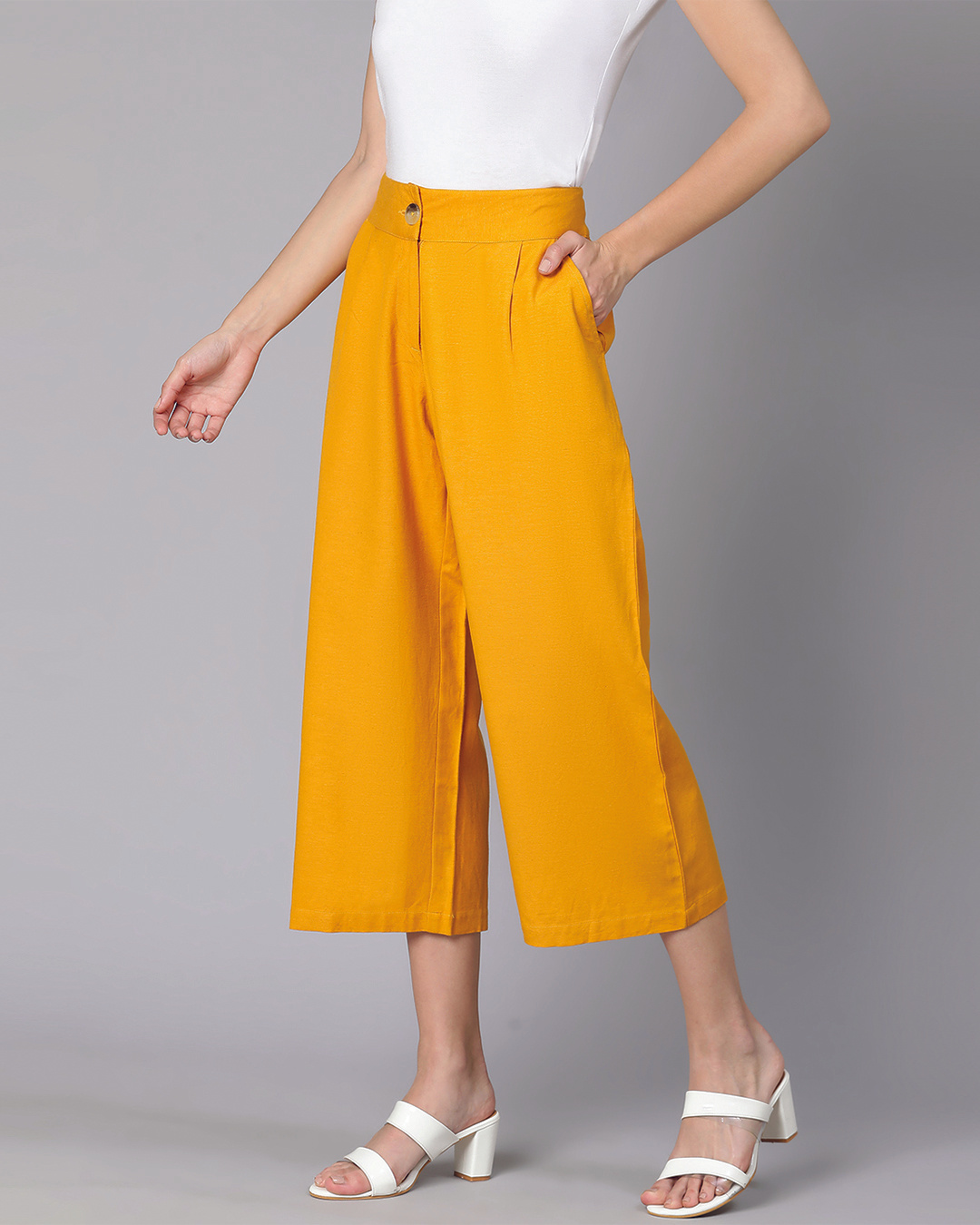 Buy Women's Yellow Wide Leg Pants Online at Bewakoof