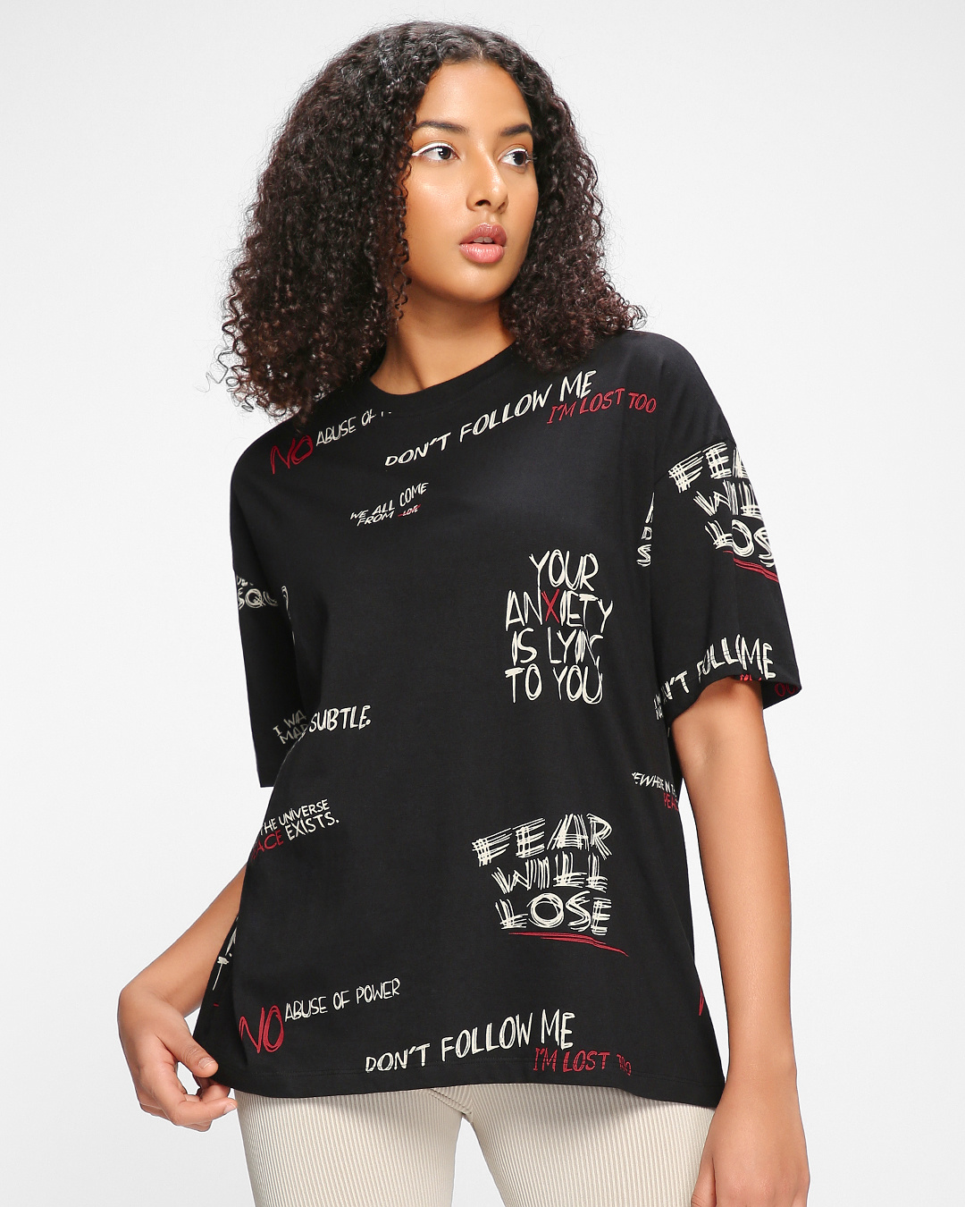 Buy Women's Black Scribble All Over Printed Boyfriend T-shirt Online at ...