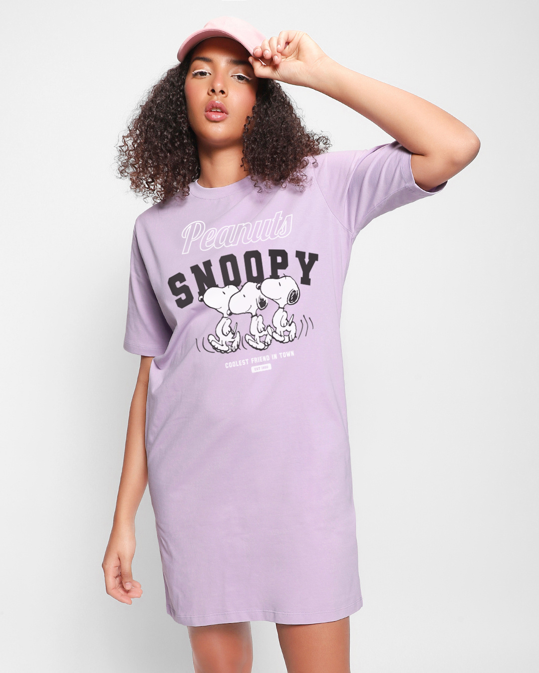 Buy Women's Lavender Snoopy Illusion Graphic Printed Oversized Dress ...