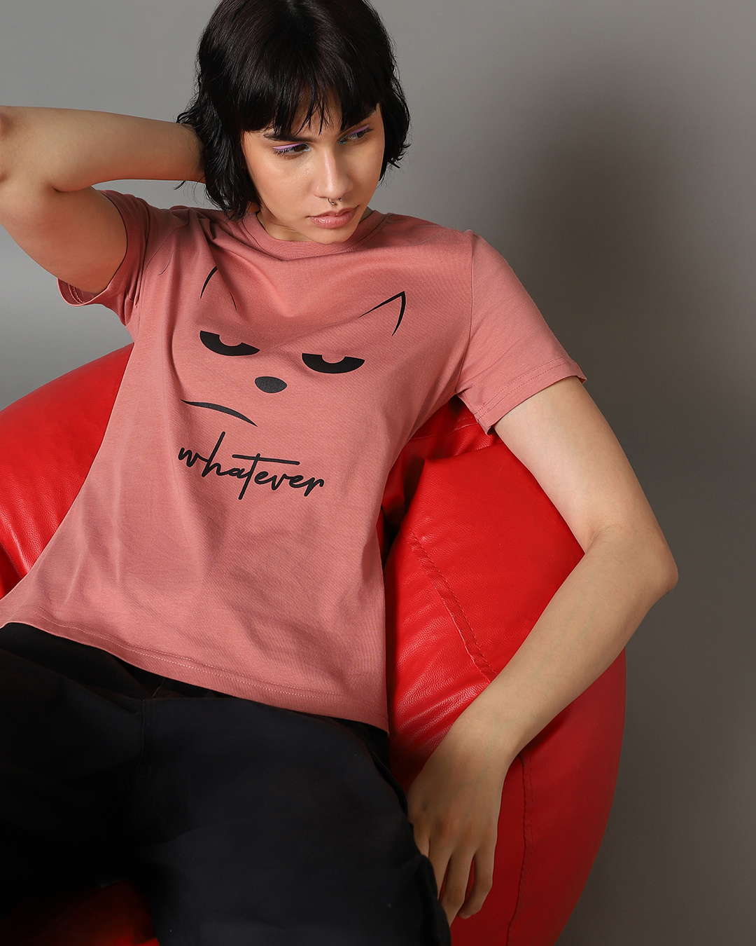 Buy Women's Misty Pink Whatever Cat Graphic Printed T-shirt Online at ...