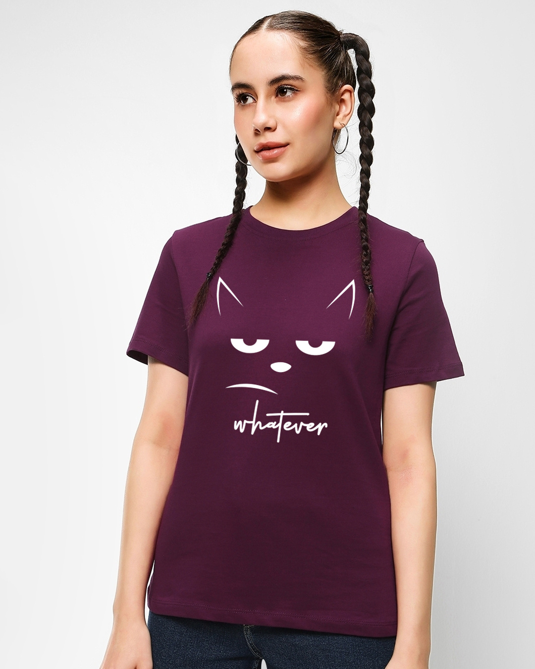 Buy Women's Purple Whatever Cat Graphic Printed Top Online at Bewakoof