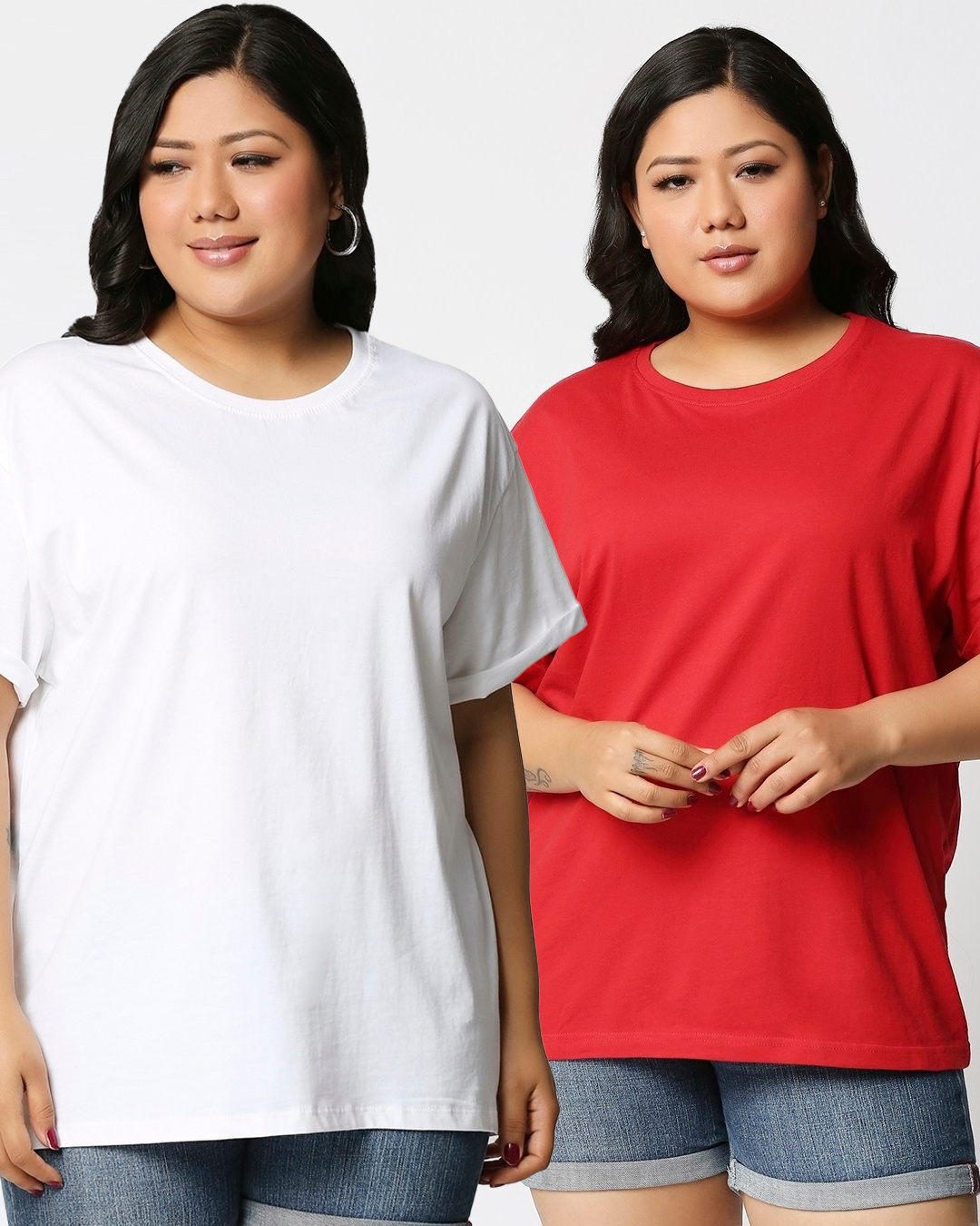 Buy Pack of 2 Women's White & Red Plus Size Boyfriend T-shirt Online at ...